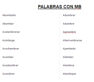 285 Palabras con mb para Niños (Español)