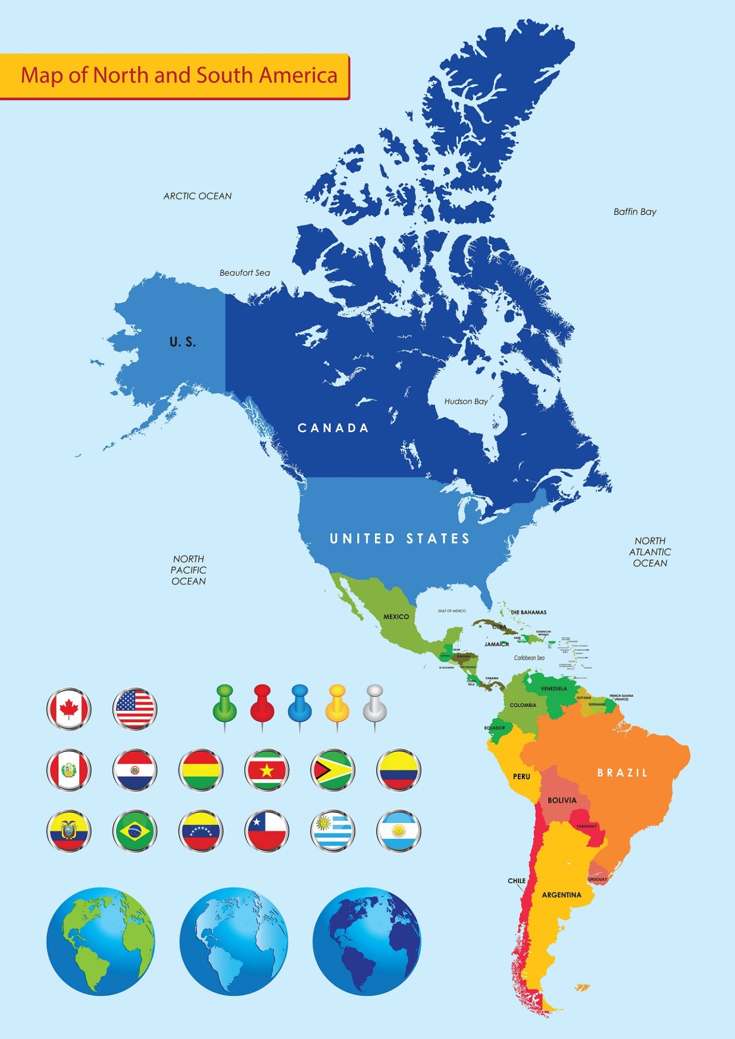 Mapas de América entera, Norte y Sur - Continente americano