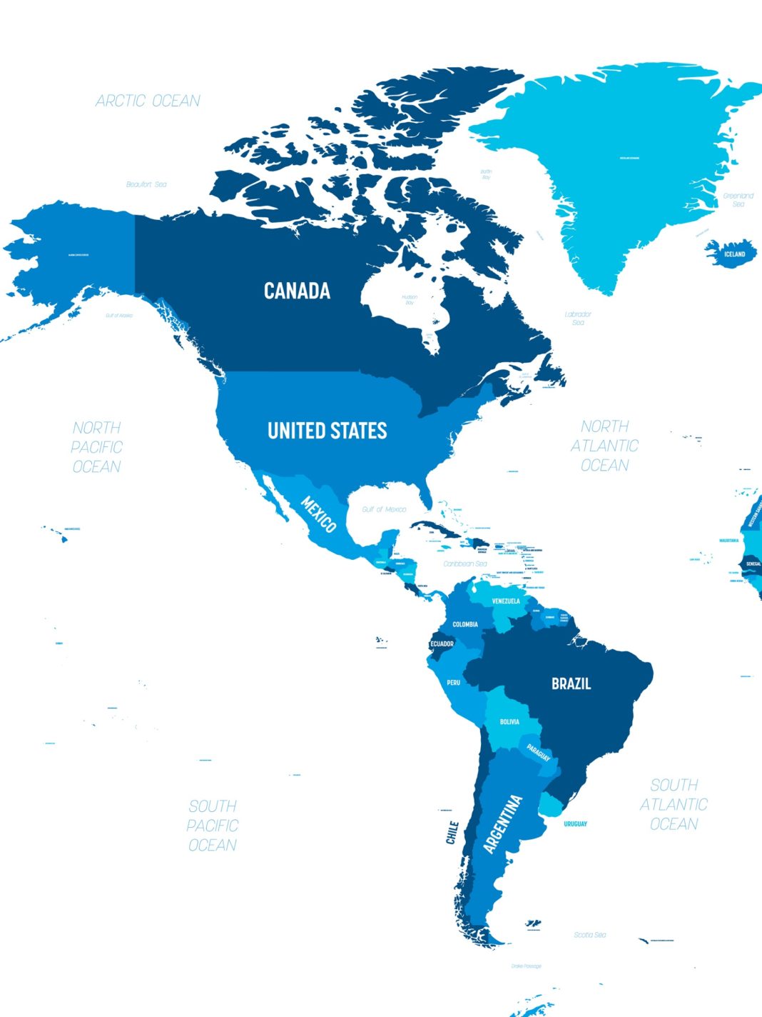 Mapas de América entera, Norte y Sur - Continente americano