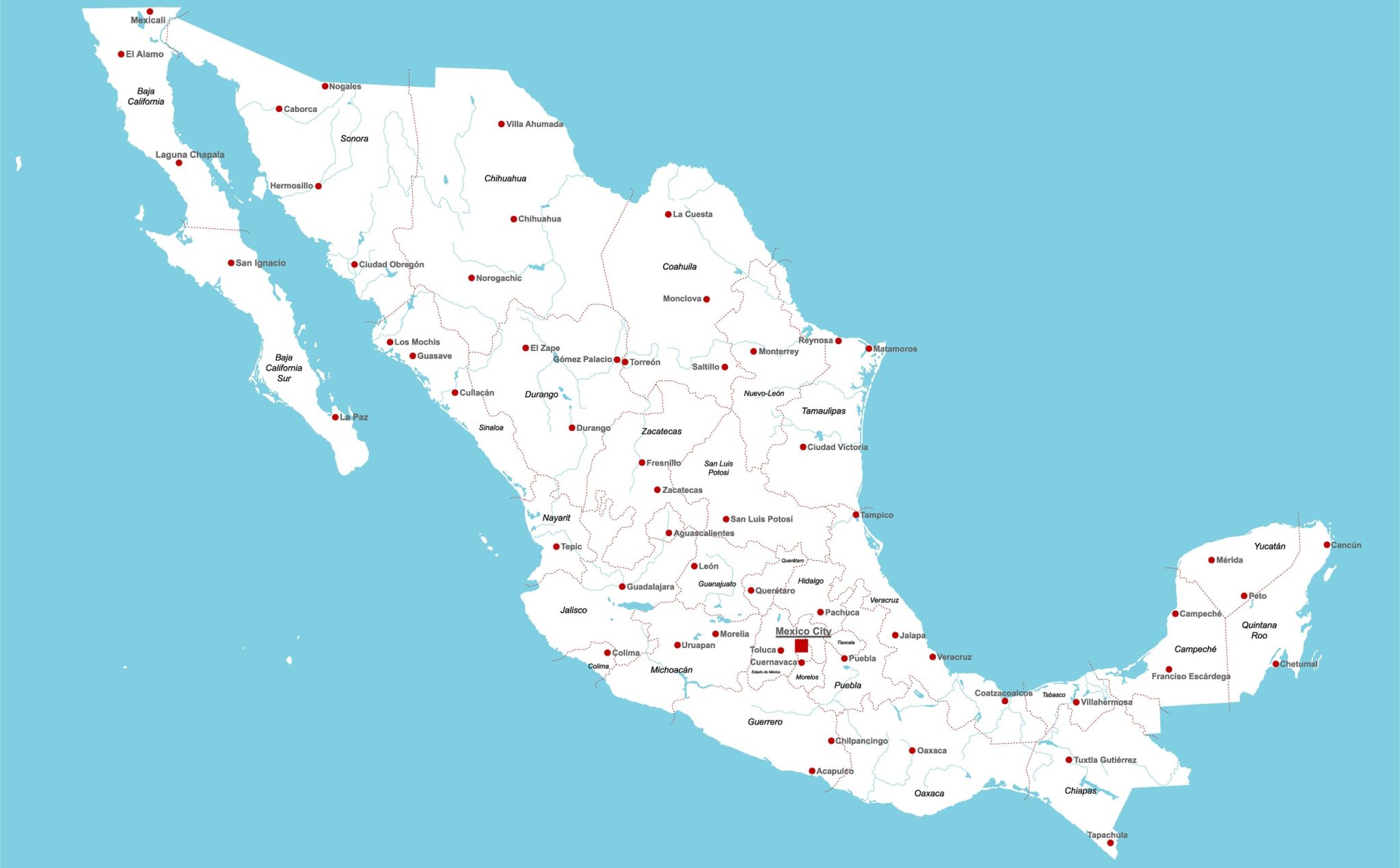 Mapas de México con y sin nombres de ciudades y estados