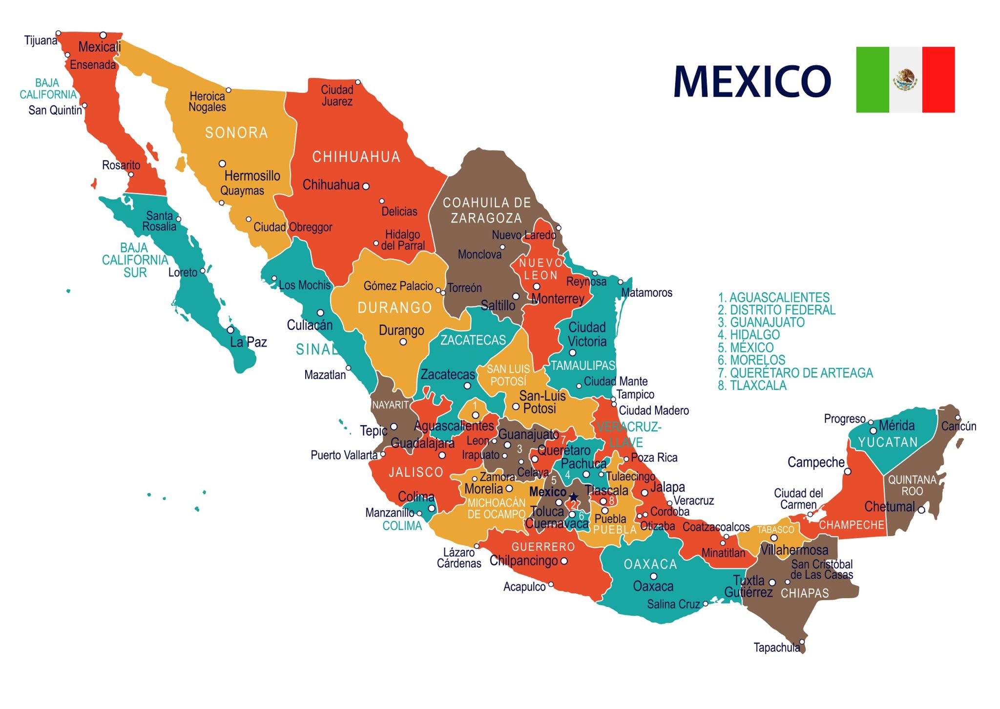Mapas de México con y sin nombres de ciudades y estados